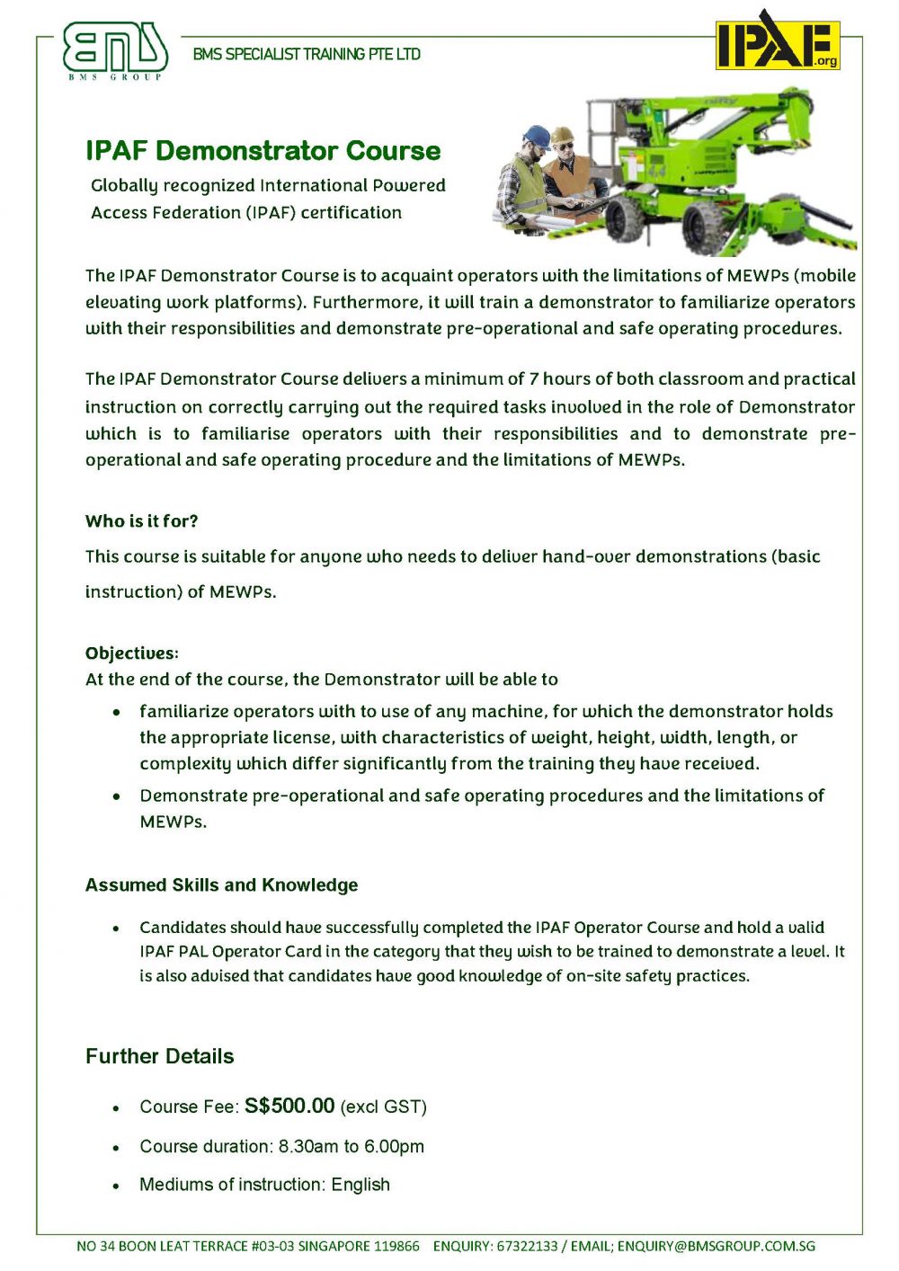 International Powered Access Federation (IPAF) Courses – BMS Group ...